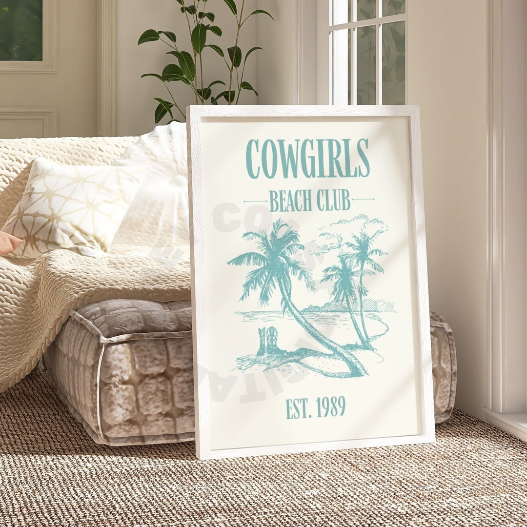 Coastal Cowgirl Digital Prints, Trendy Retro Blue Cowgirls Beach Club ...