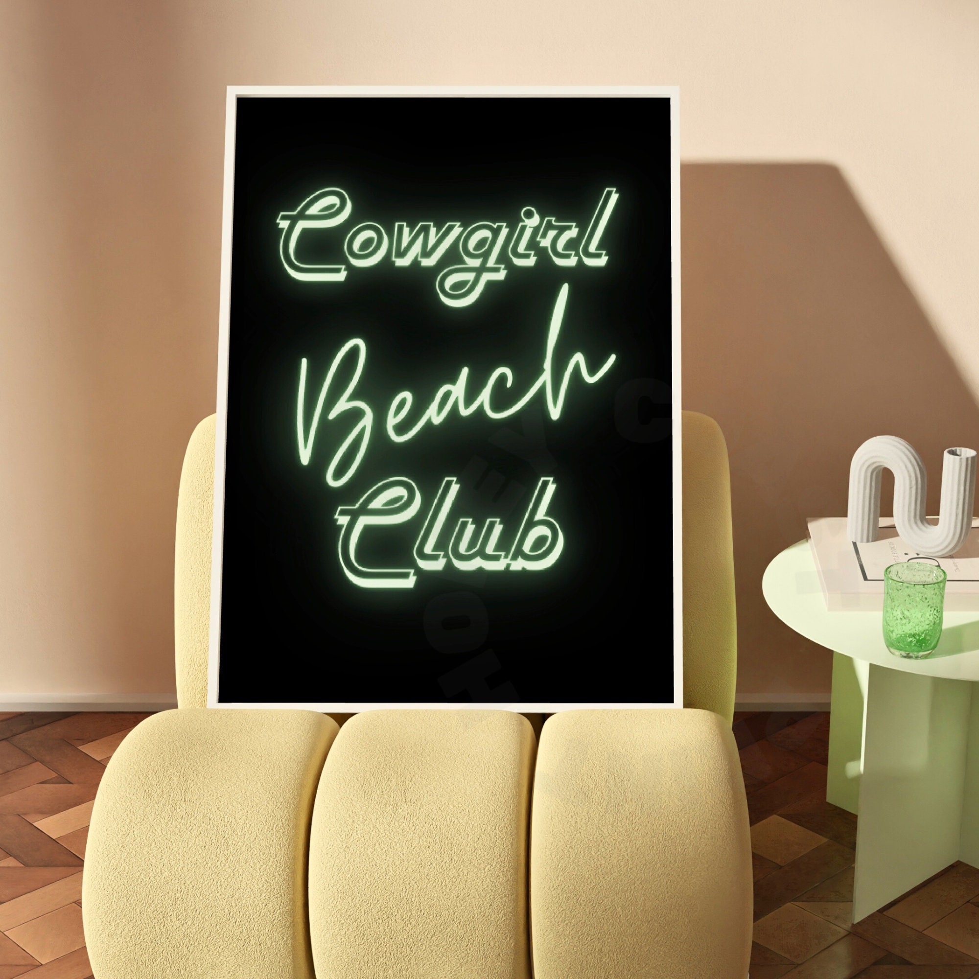 Coastal Cowgirl Beach Club Neon Sign Digital Print, Trendy Y2K ...