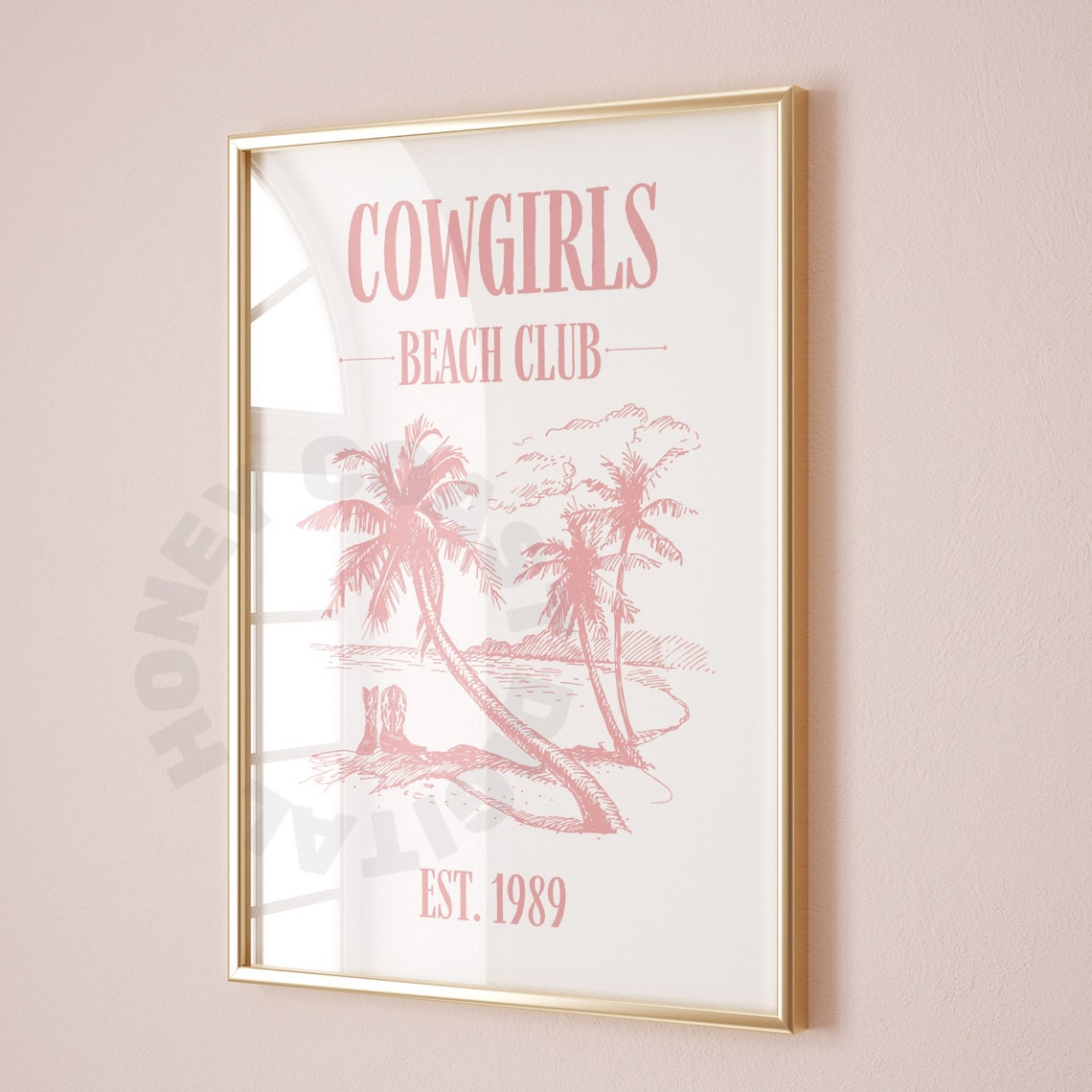 Coastal Cowgirl Digital Prints, Trendy Retro Pink Cowgirls Beach Club ...