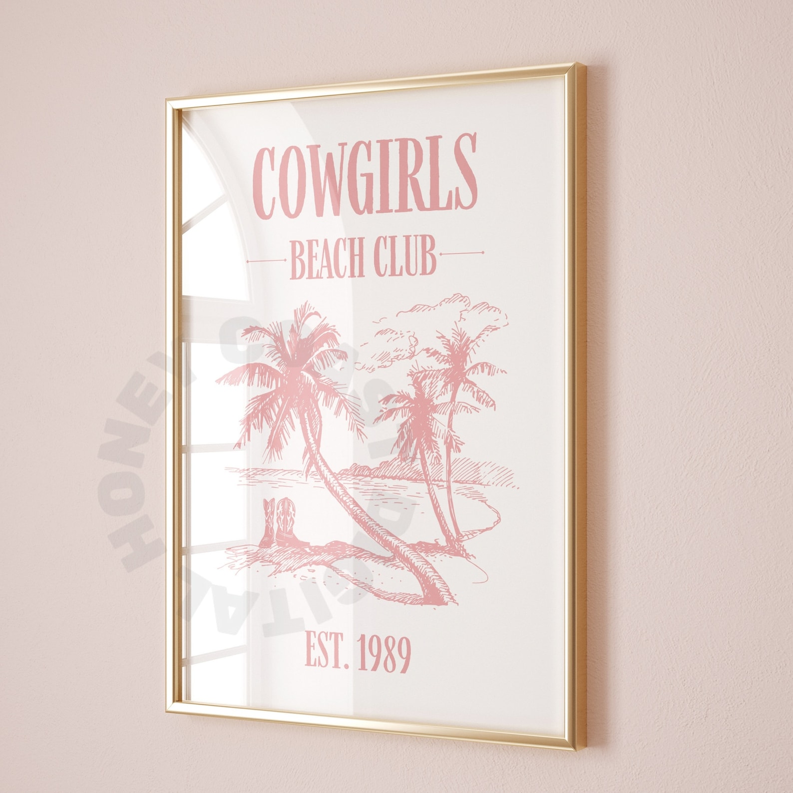 Coastal Cowgirl Digital Prints, Trendy Retro Pink Cowgirls Beach Club ...