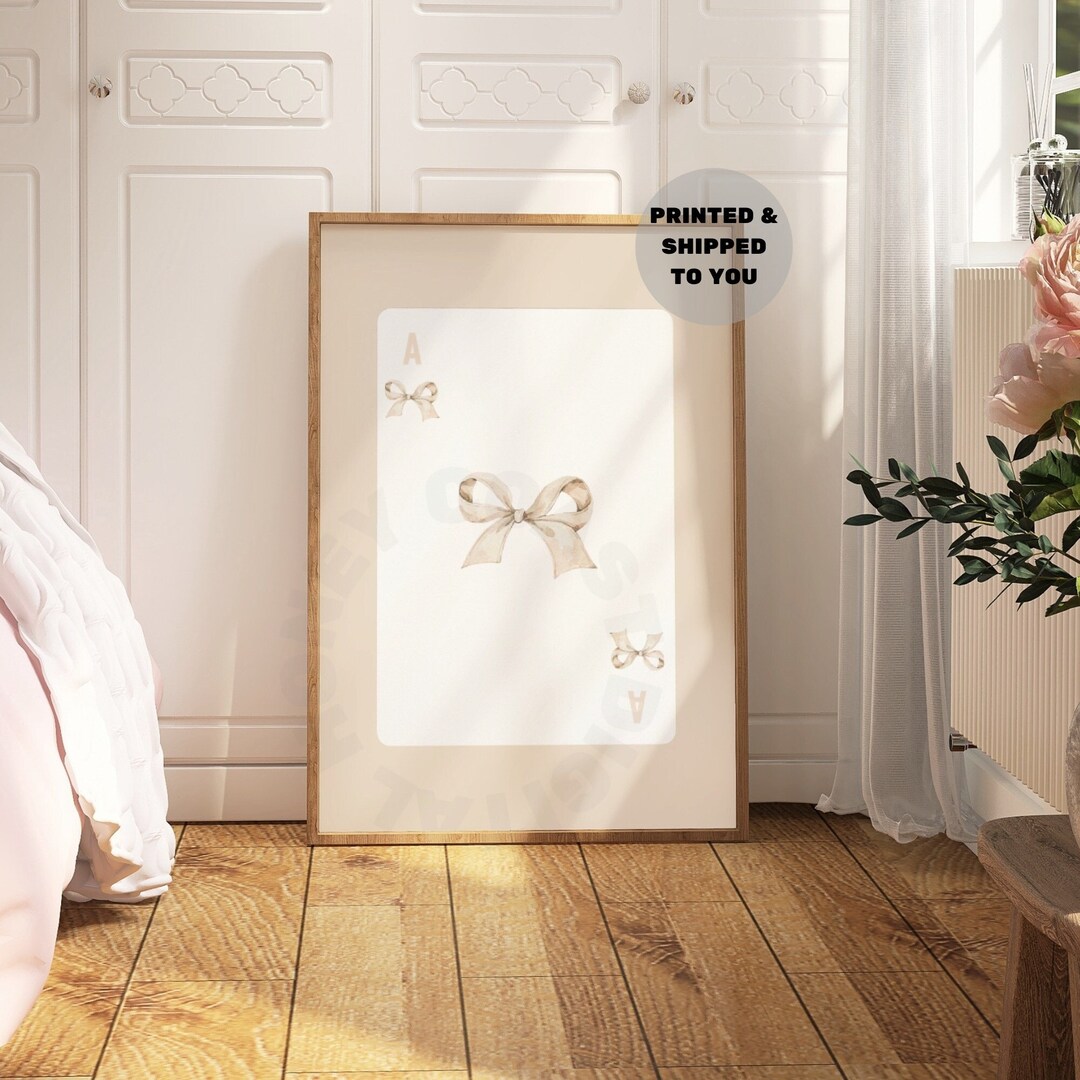 Coquette Neutral Beige Bow Playing Card Print, Coastal Grandmother ...