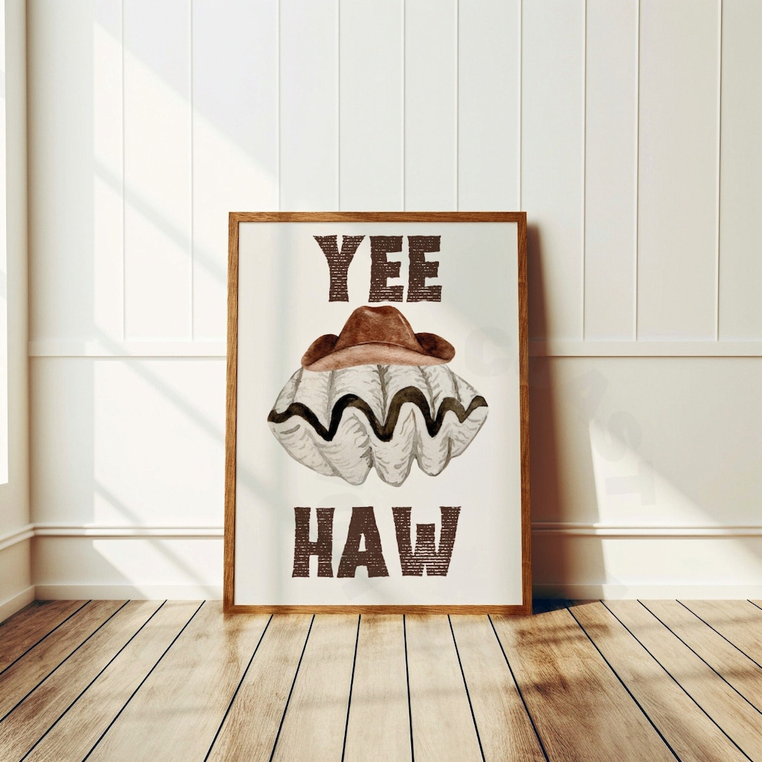 Watercolor Yee Haw Seashells and Cowboy Hat Digital Print, Trendy ...