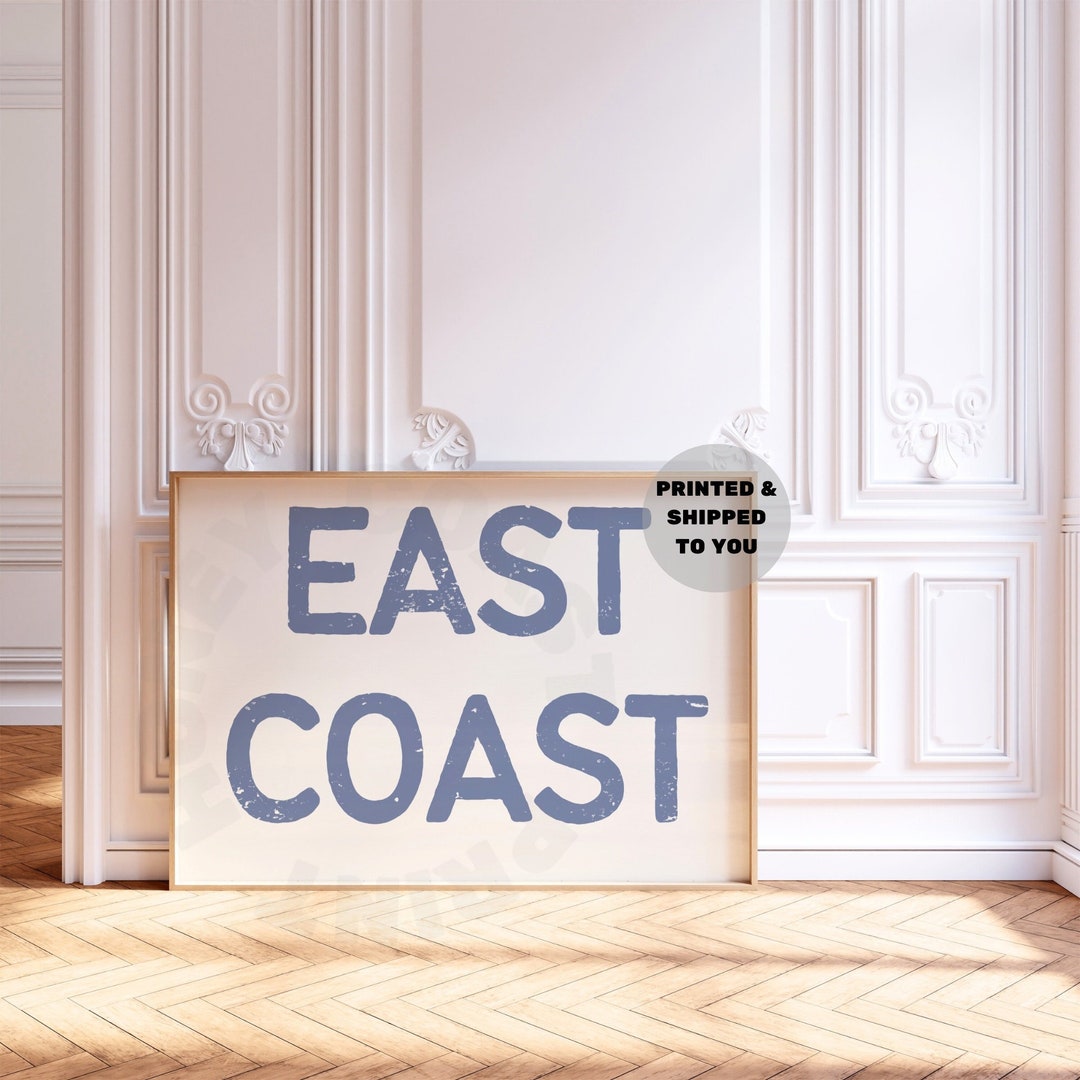 Landscape East Coast Typography Print in Coastal Blue, Trendy Coastal ...