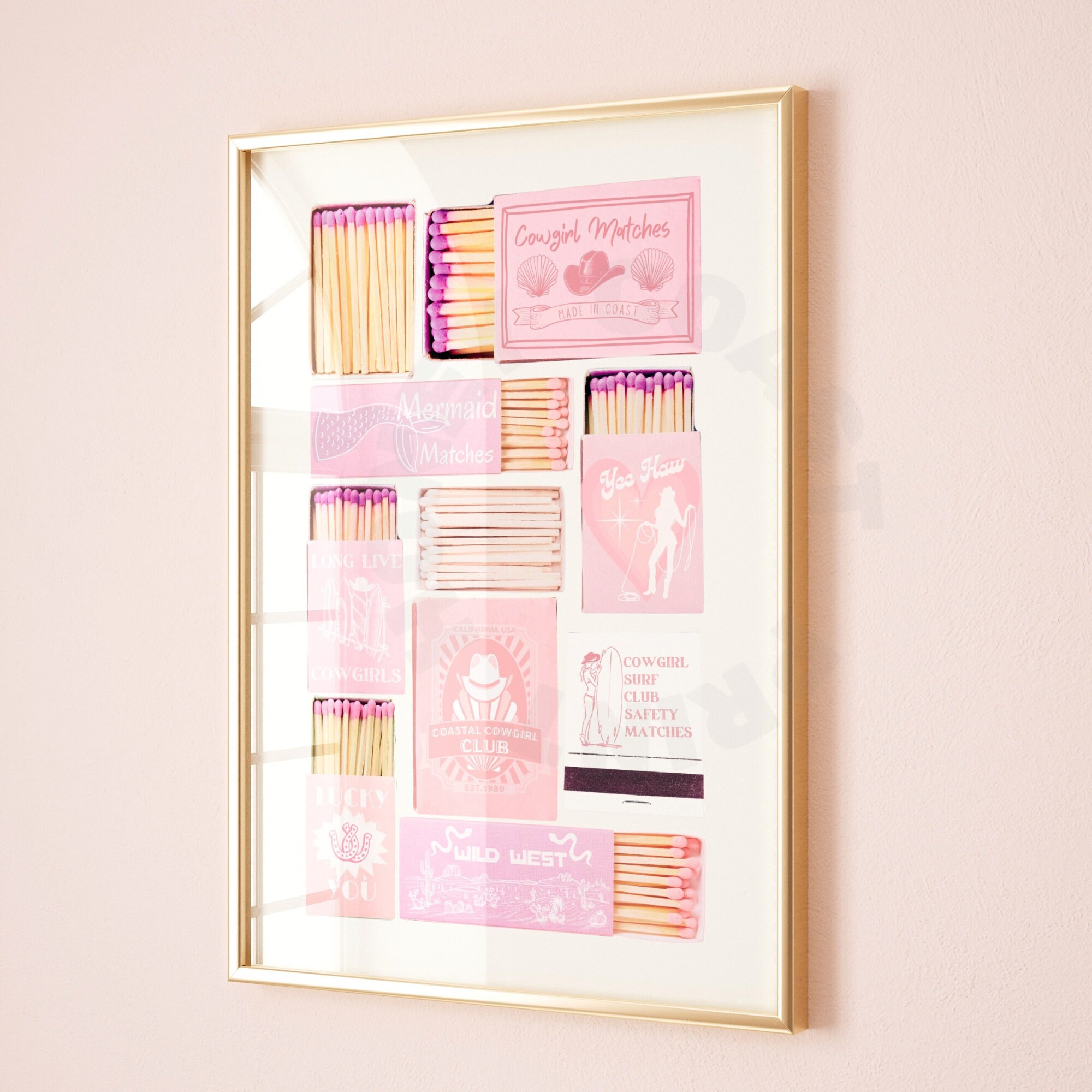 Coastal Cowgirl Vintage Matchbox Digital Print in Pastel Pink, Cowgirl ...