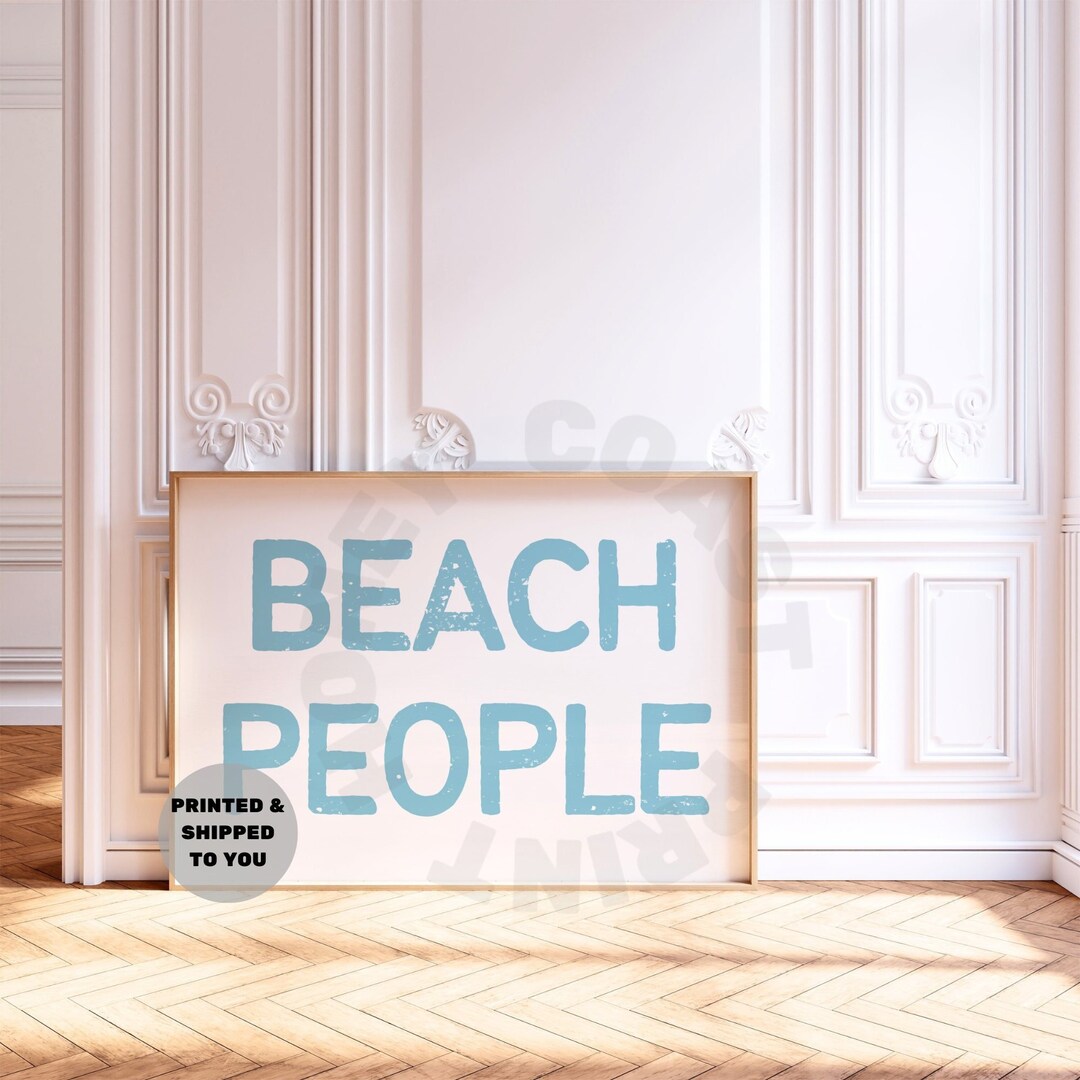 Landscape Beach People Typography Print in Surf Blue, Trendy Coastal ...