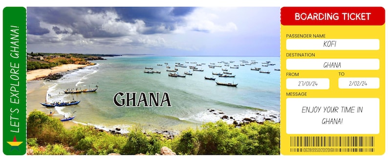 Personalized Ghana Boarding Ticket: Custom Printed Surprise - Etsy