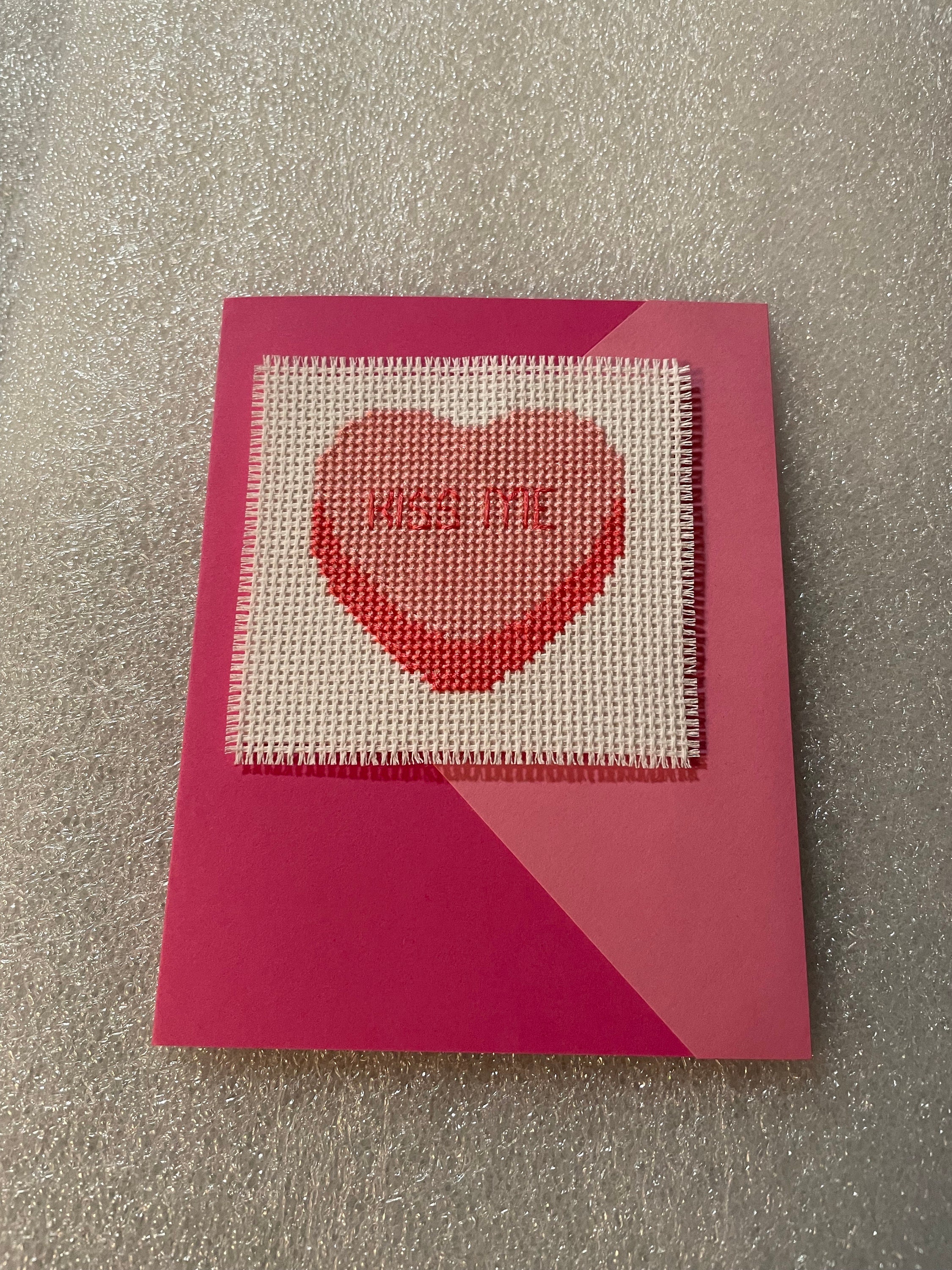 Finished Candy Conversation Heart Cross-stitched Handmade Blank Cards ...