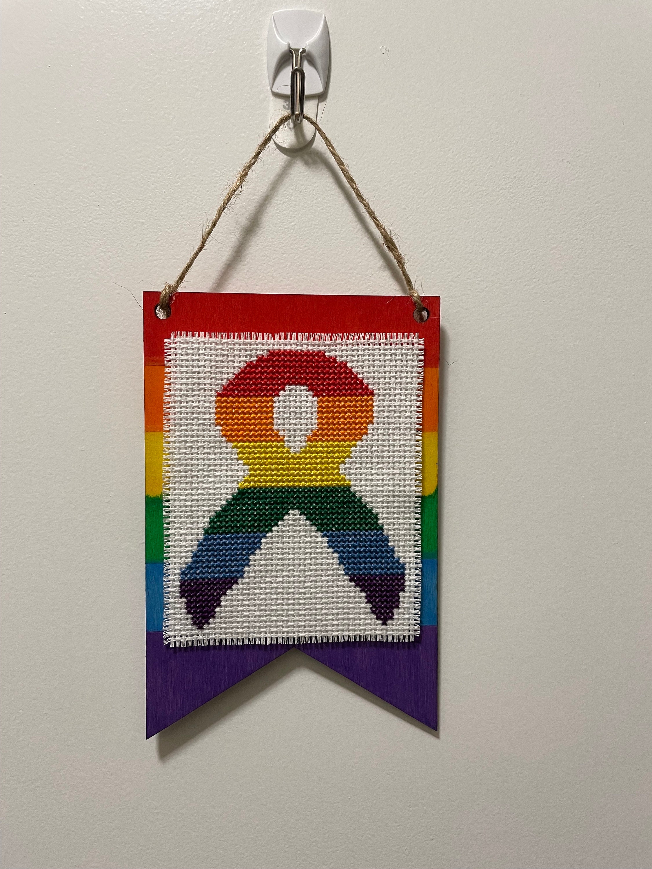 Cross-stitched Pride Ribbon Flag Designs on Hanging Wood Plaques - Etsy