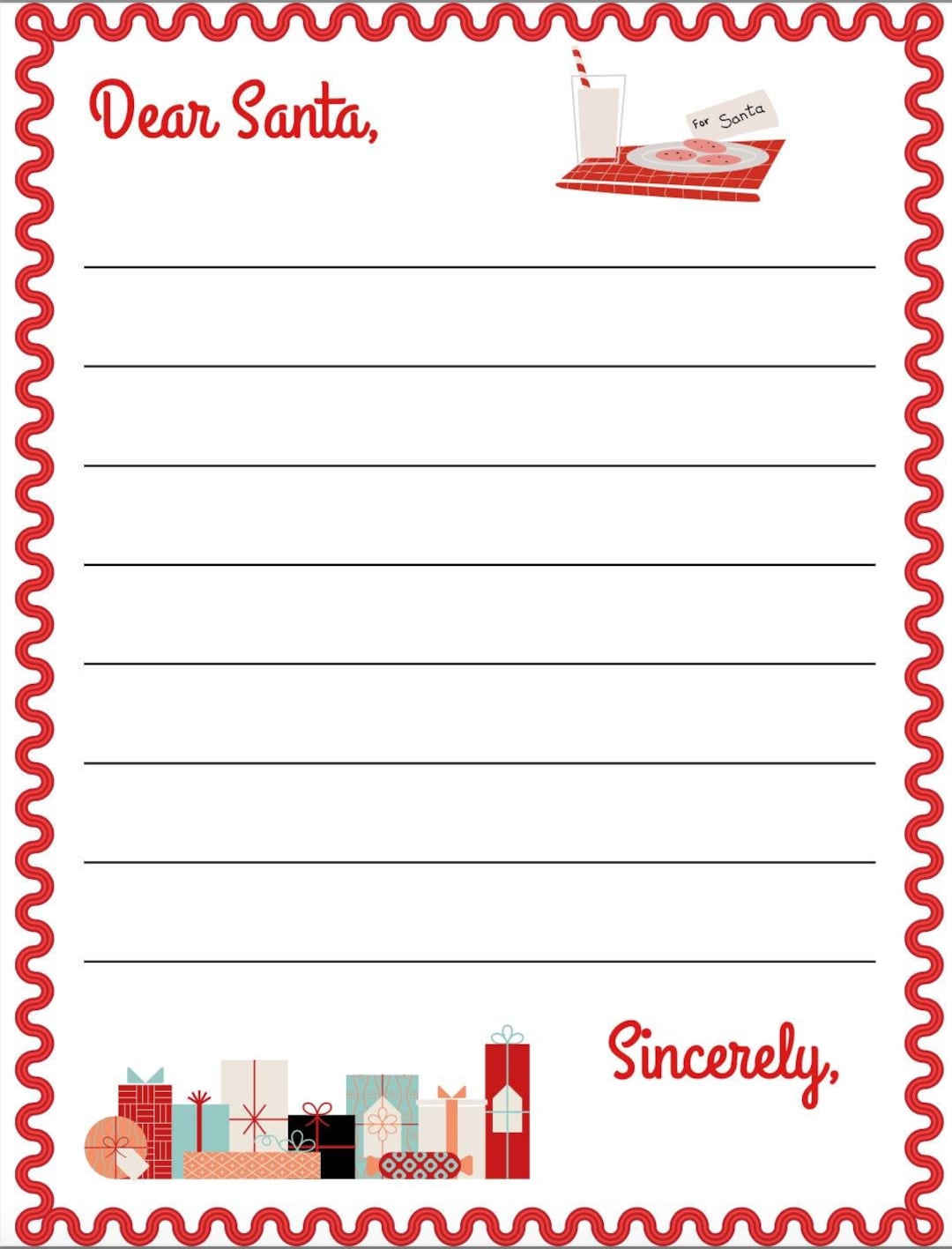 Dear Santa, Christmas Letter Template, Holiday Stationary, Letter to ...