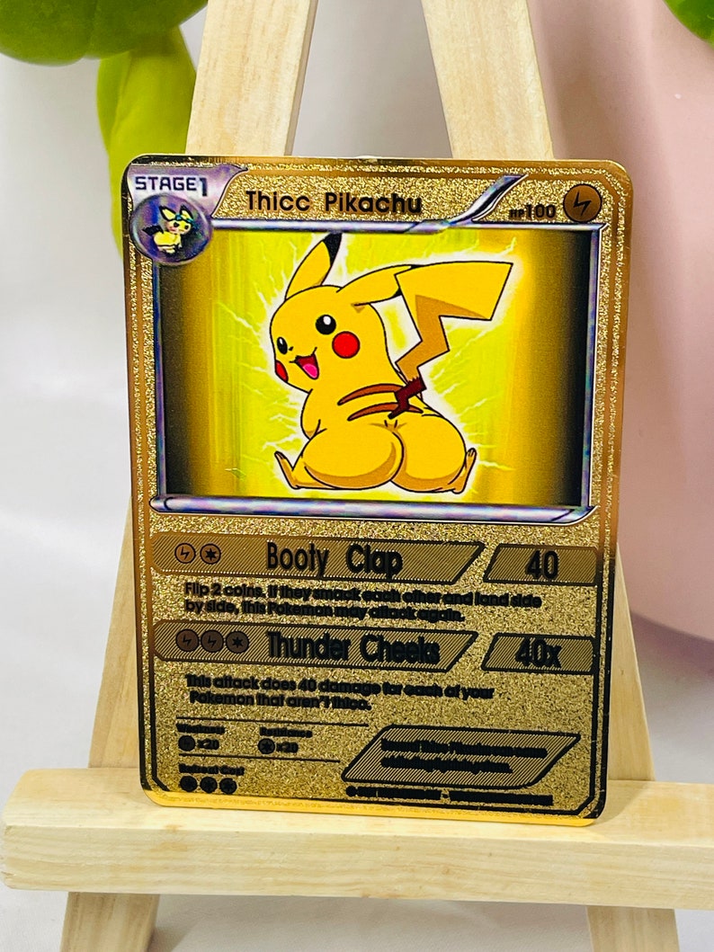 Thicc Pikachu Gold Metal Poke Mon Card Funny Gift Christmas Birthday - Etsy
