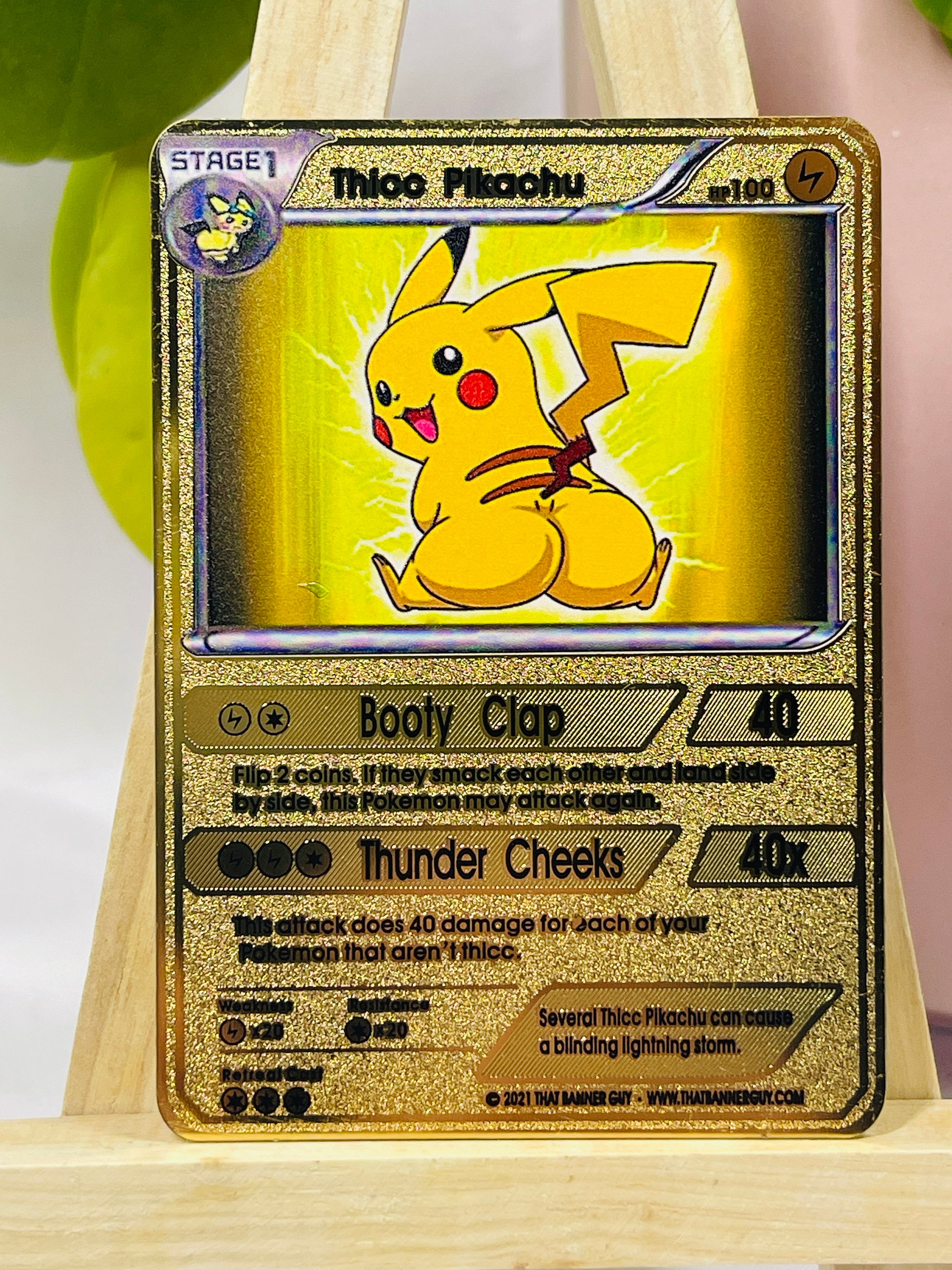 Thicc Pikachu Gold Metal Poke Mon Card Funny Gift - Etsy