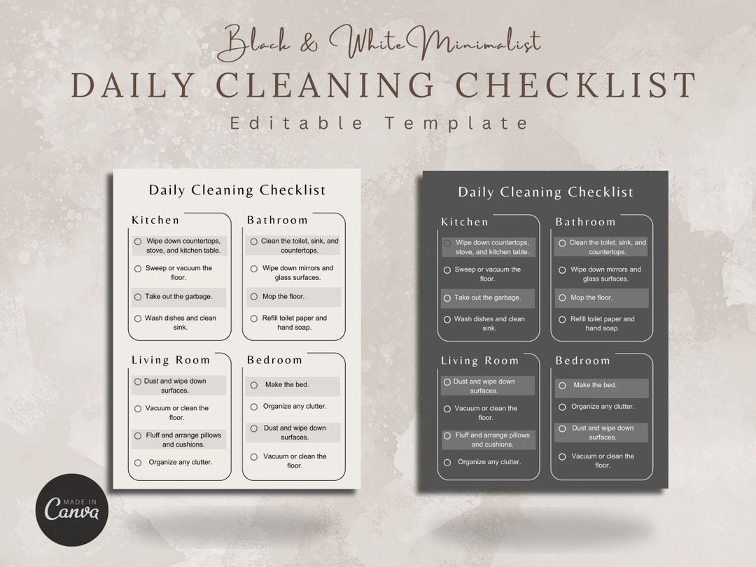 Editable Black White Minimal Cleaning Planner Template Cleaning ...