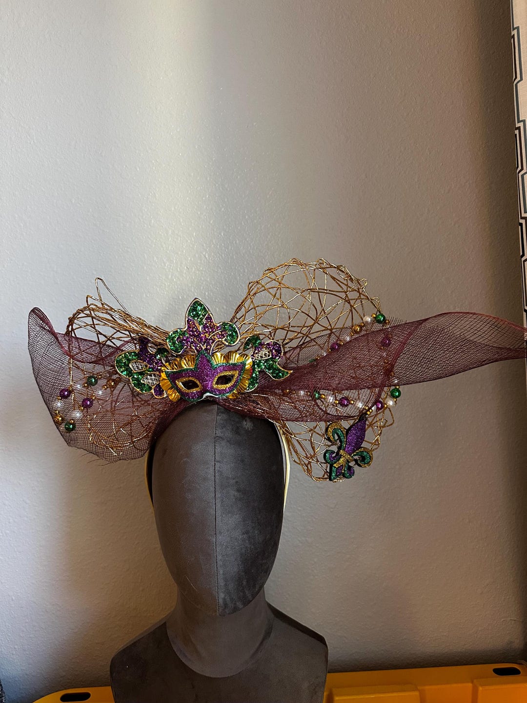 Mardi Gras Mask Fascinator – Gold, Purple, Green Derby Hat - Etsy