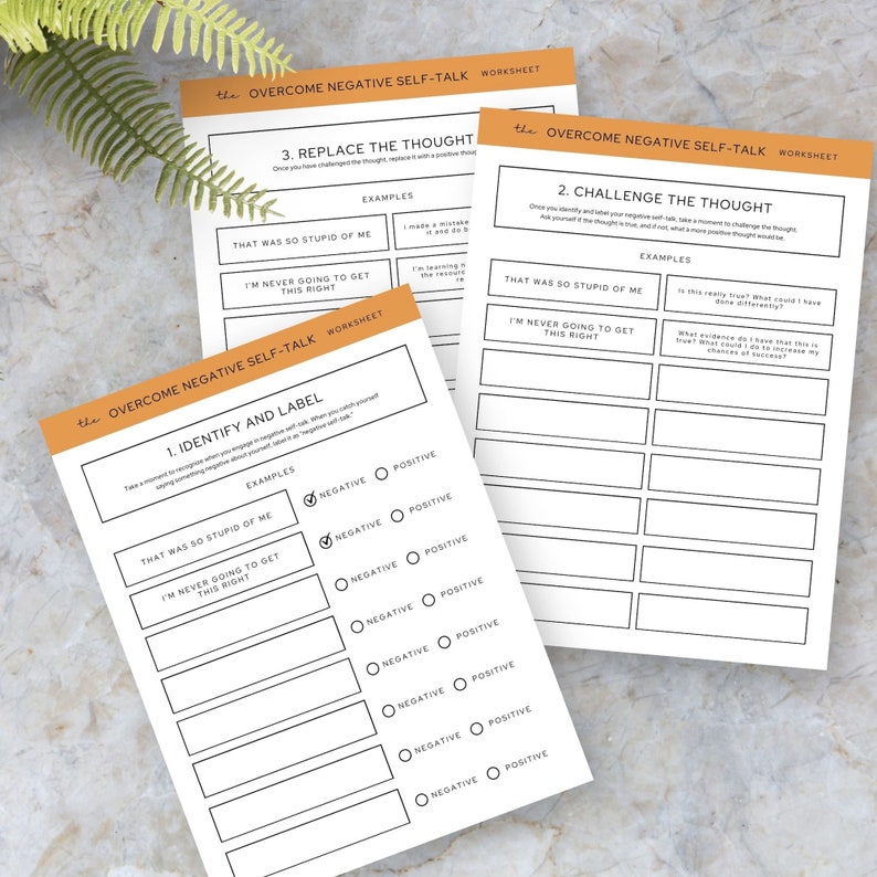 Self-confidence Worksheets for Adults, Overcome Negative Self Talk ...