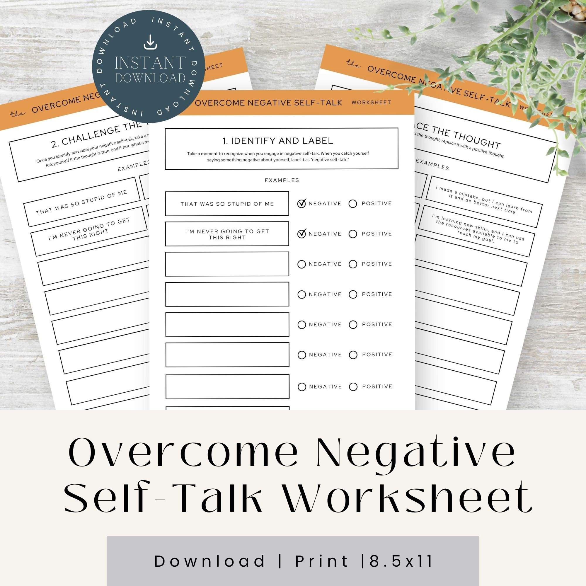 Self-confidence Worksheets for Adults, Overcome Negative Self Talk ...