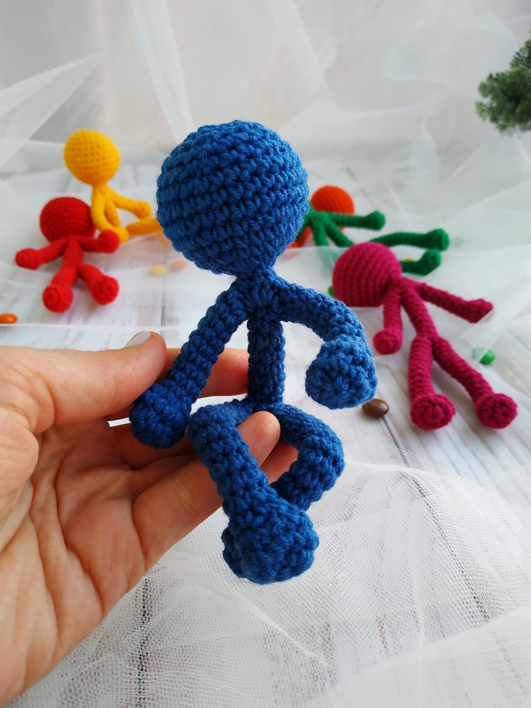 Crochet Stickman Doll, Bendable Amigurumi Figure, Handmade Cotton Toy ...