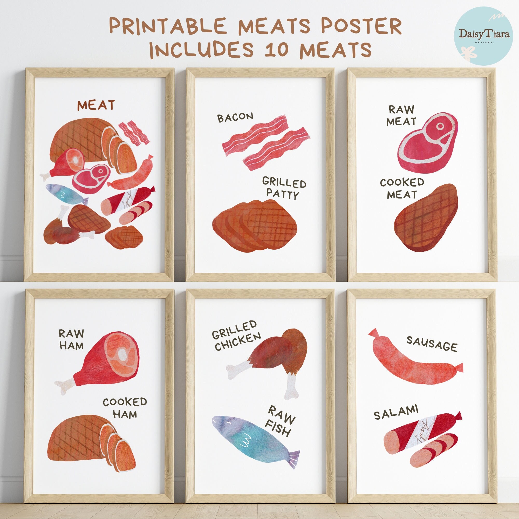 Nursery Meats Poster | Educational Meat Cuts Chart for Kids Room Decor ...