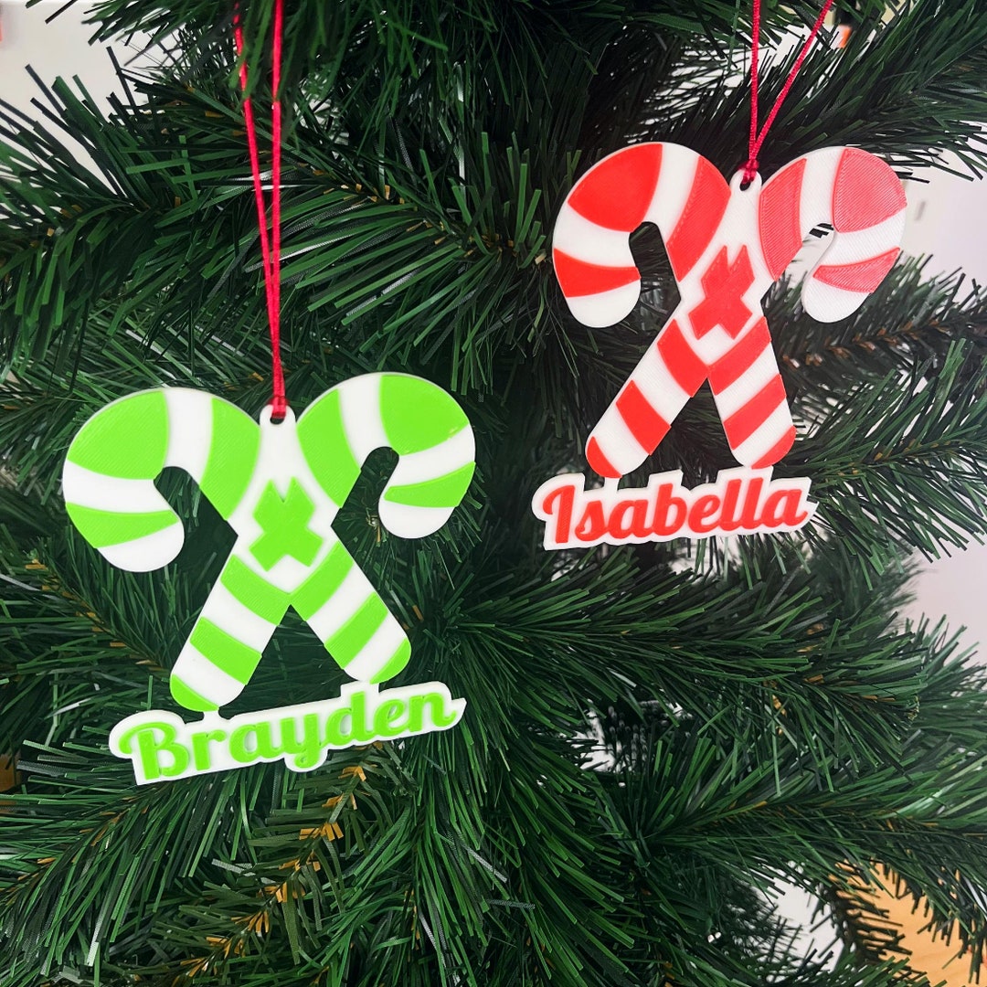 Personalized 3D Candy Cane Ornament - Candy Cane Gift Tag - Candy Cane ...