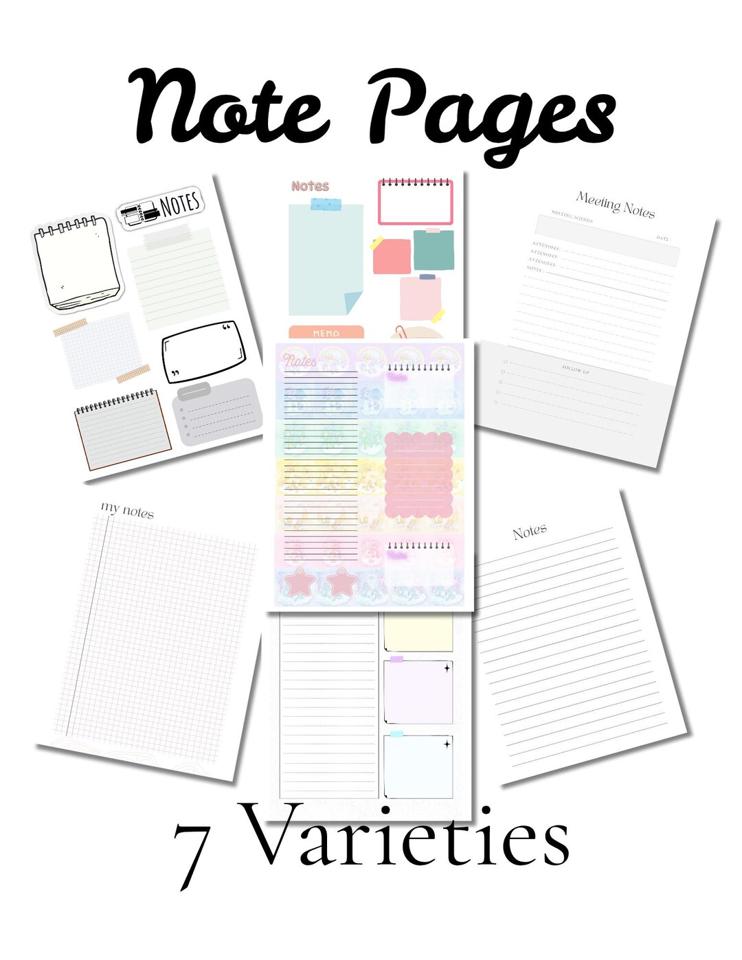 7 Varieties of Printable Note Pages | Meeting Notes, Memo Pages, and ...
