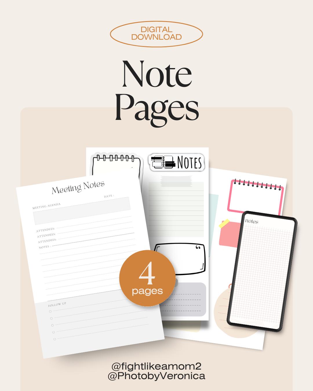 7 Varieties of Printable Note Pages | Meeting Notes, Memo Pages, and ...