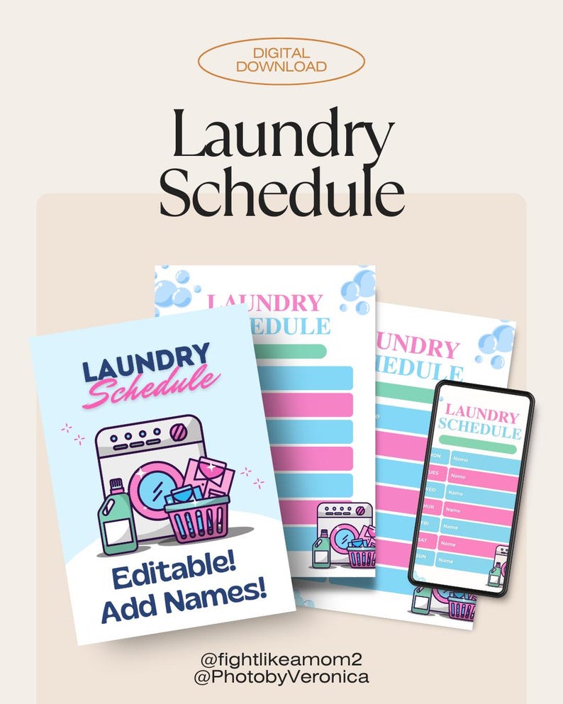 Laundry Schedule Printable | Editable Family Chore Chart | Pastel ...