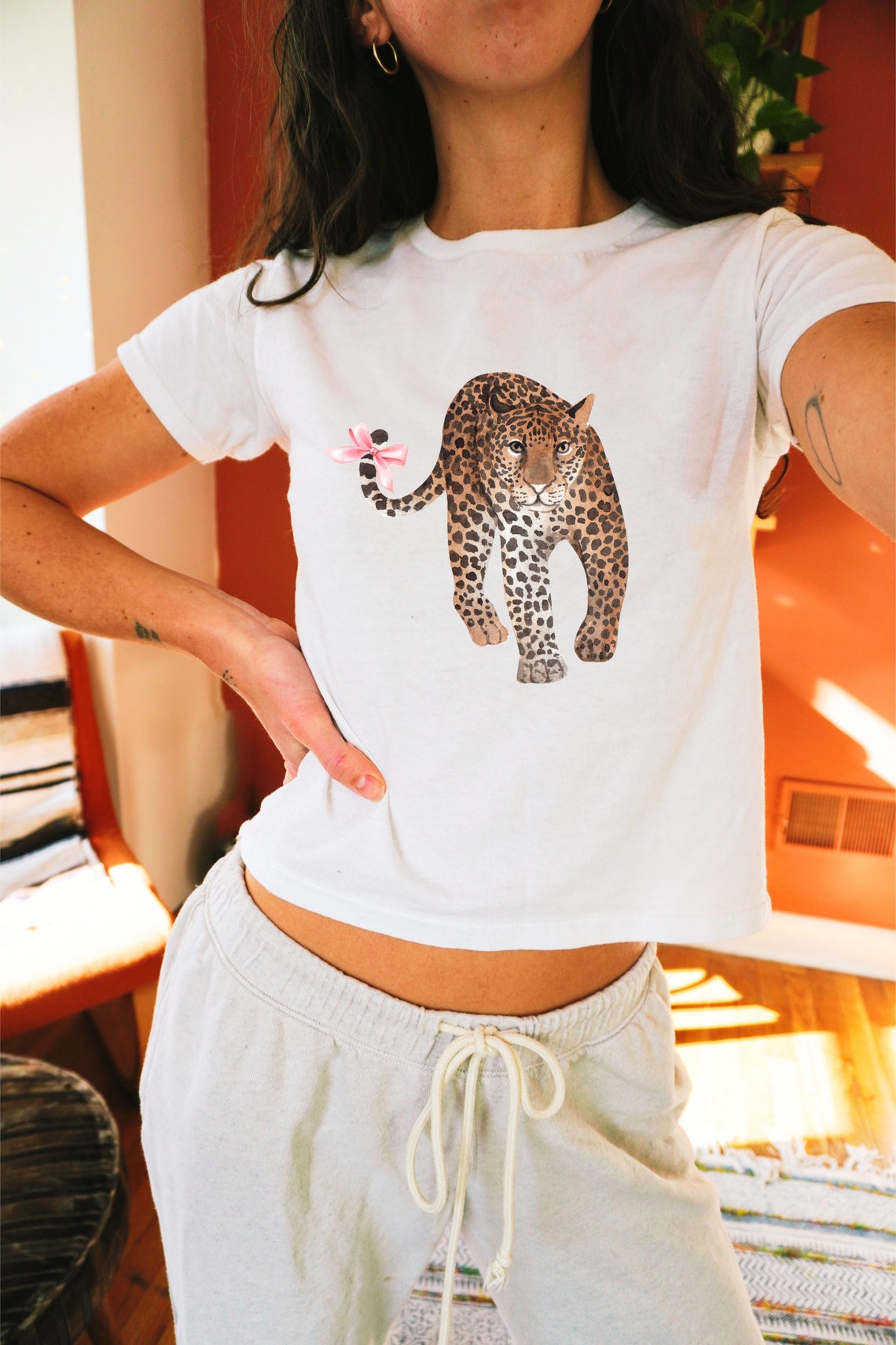 Leopard Tshirt 90s Style Baby Tee Womens Leopard Print Tshirt Coquette ...