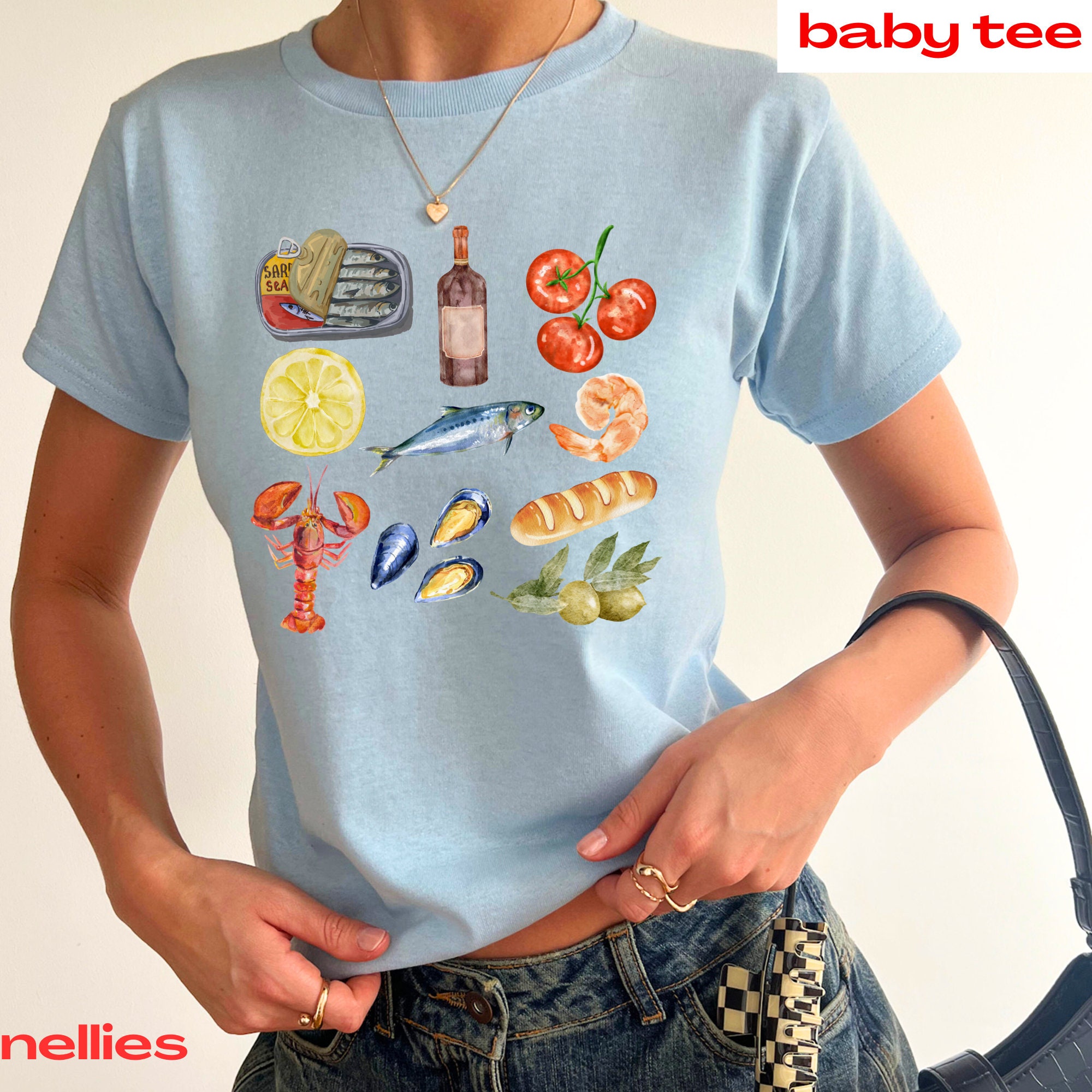 Tinned Fish Baby Tee Sardines Shirt Coastal Grandma Seafood Shirt Ocean ...