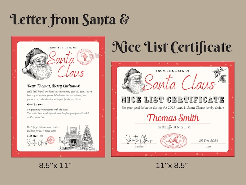 Letter From Santa, Nice List Certificate, Christmas Letter, Printable ...