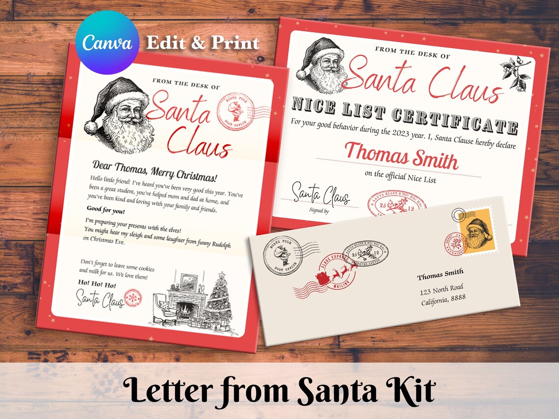 Letter From Santa, Nice List Certificate, Christmas Letter, Printable ...