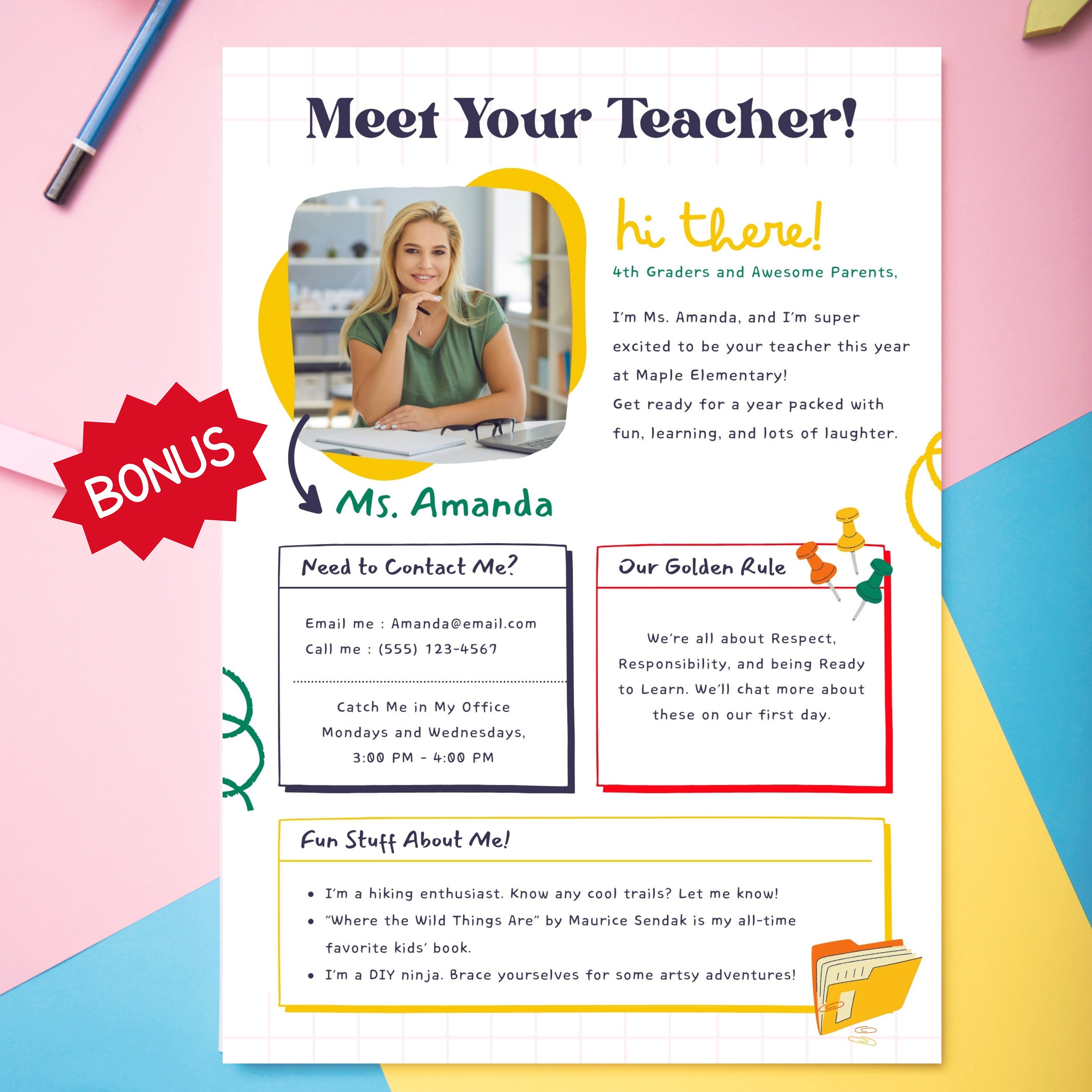 Newsletter Template for Teacher, Classroom Newsletter, Meet Your ...