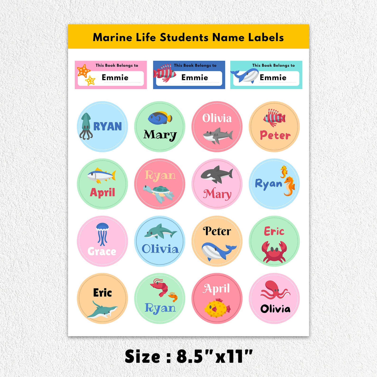 Marine Life Student Name Labels Preschool Name Tag Cubby - Etsy
