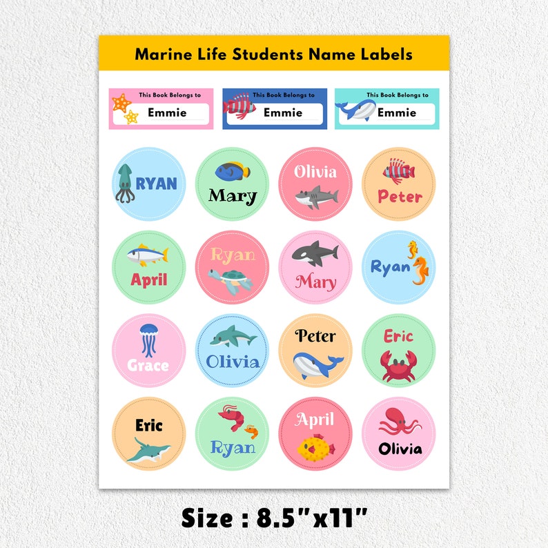 Marine Life Student Name Labels, Preschool Name Tag, Cubby Name Tag ...