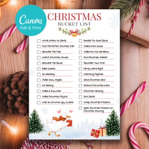Christmas Bucket List Printable, Customise Activity Checklist, Family ...