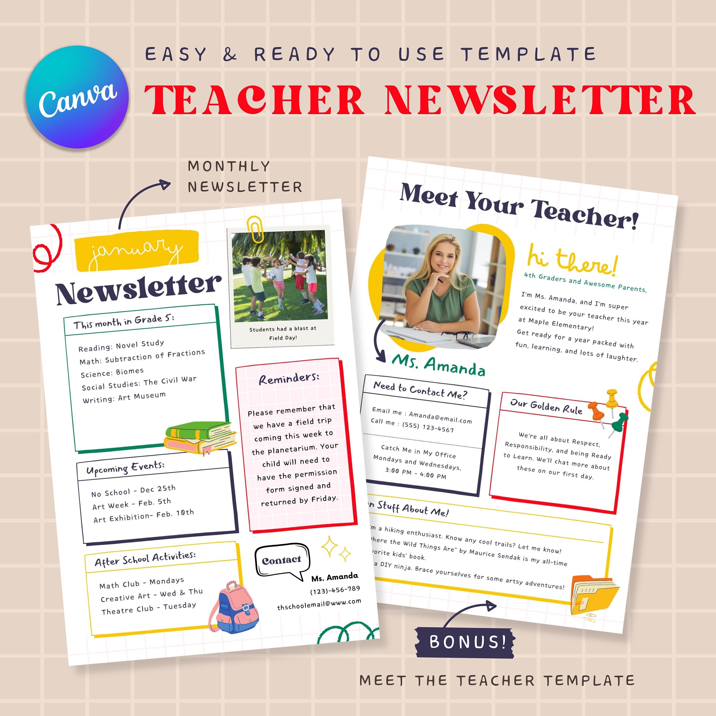 Newsletter Template for Teacher, Classroom Newsletter, Meet Your ...