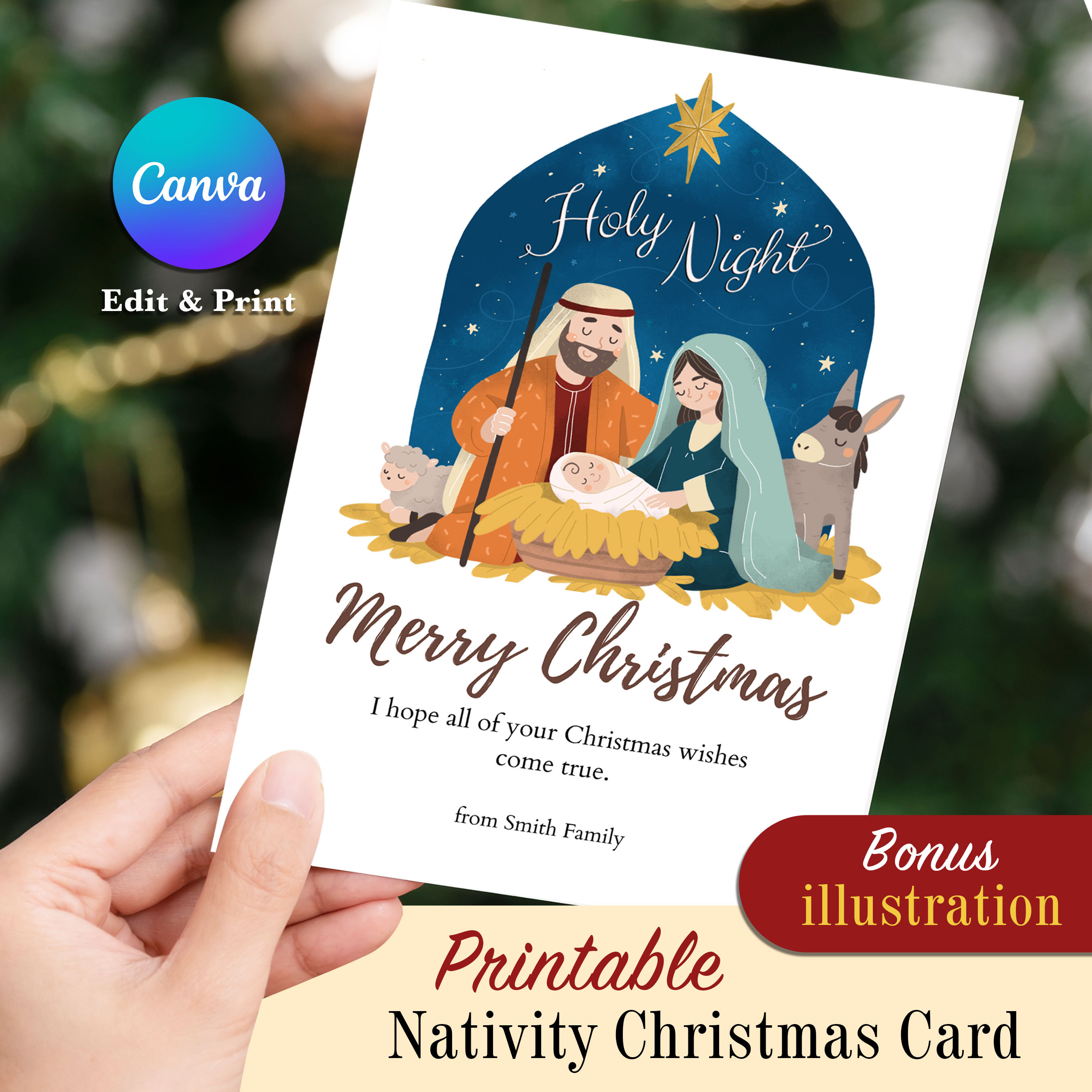 Printable Nativity, Nativity Card, Christmas Nativity, Canva Template ...
