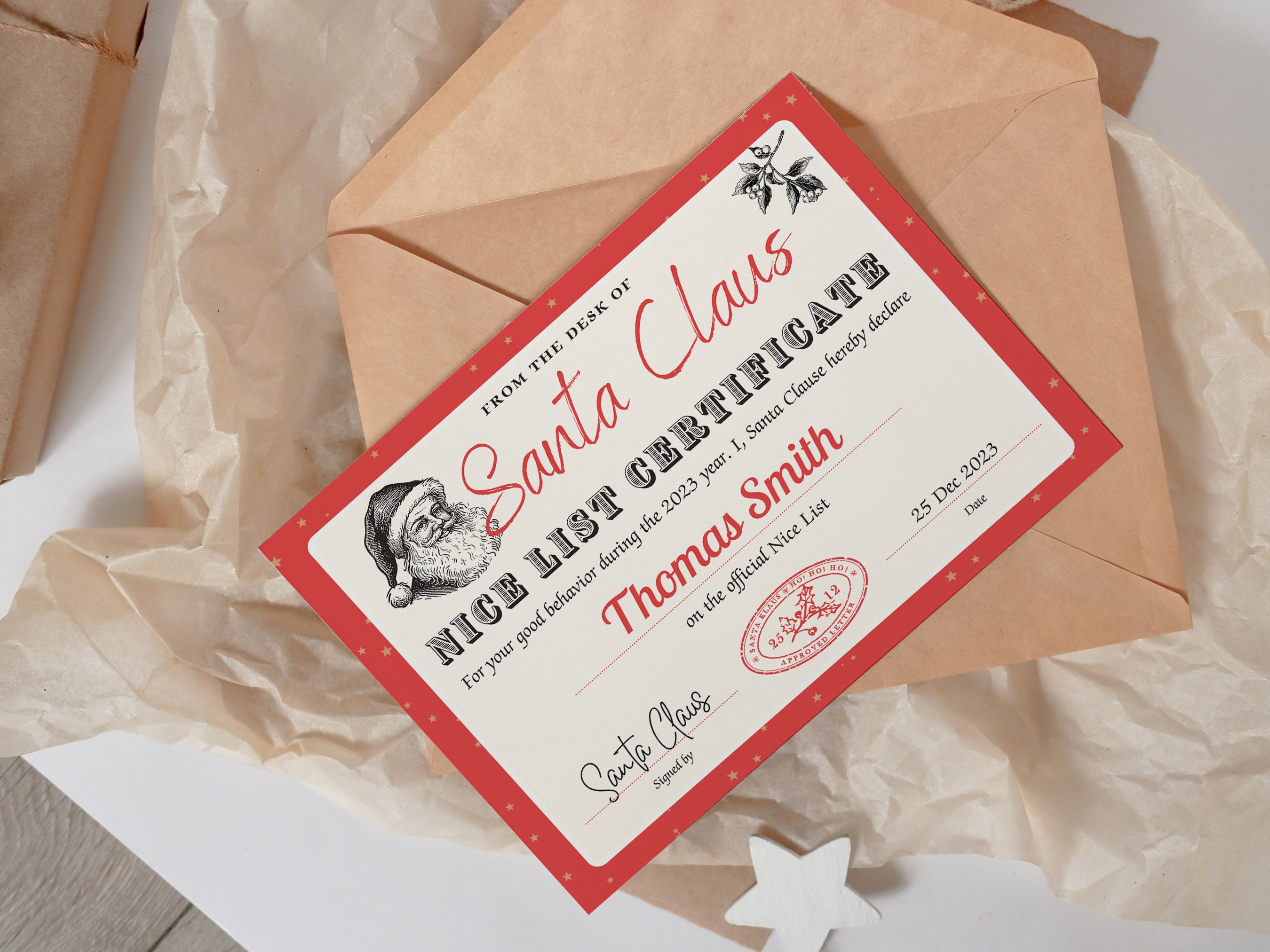 Letter From Santa, Nice List Certificate, Christmas Letter, Printable ...
