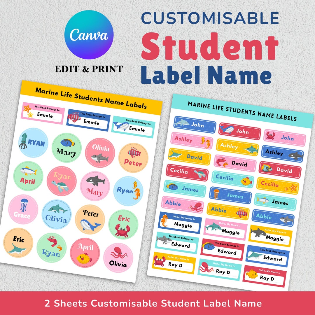 Marine Life Student Name Labels, Preschool Name Tag, Cubby Name Tag ...