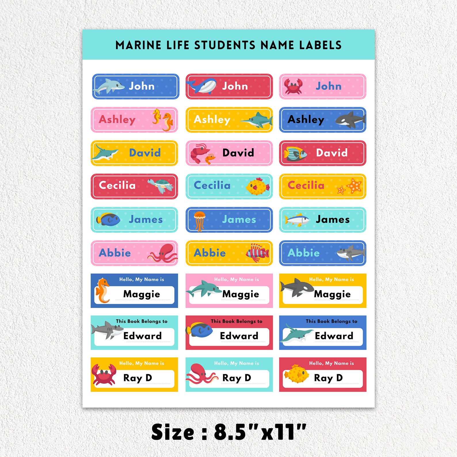 Marine Life Student Name Labels, Preschool Name Tag, Cubby Name Tag ...