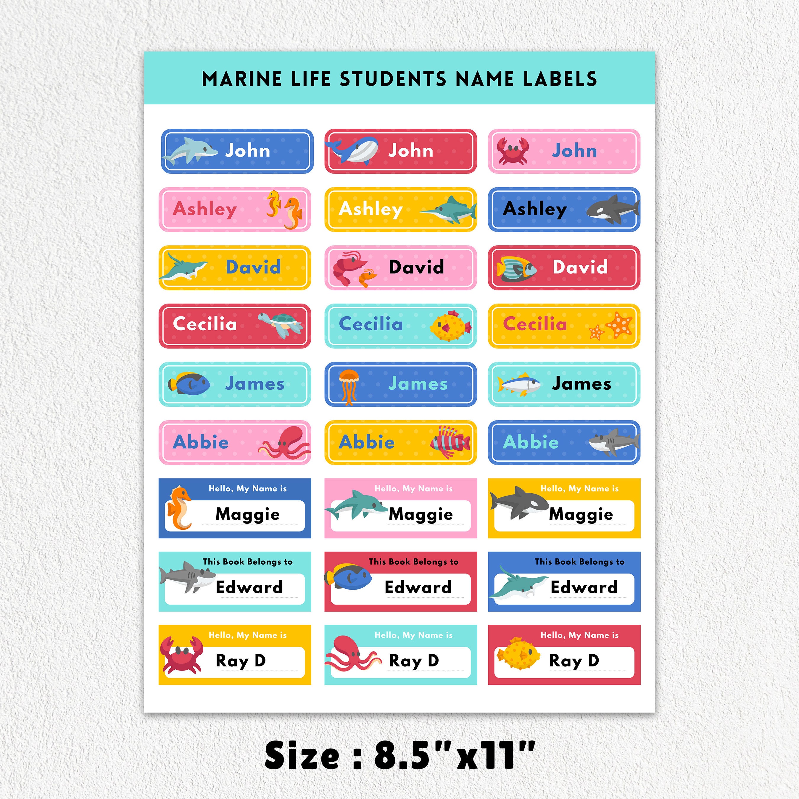 Marine Life Student Name Labels, Preschool Name Tag, Cubby Name Tag ...