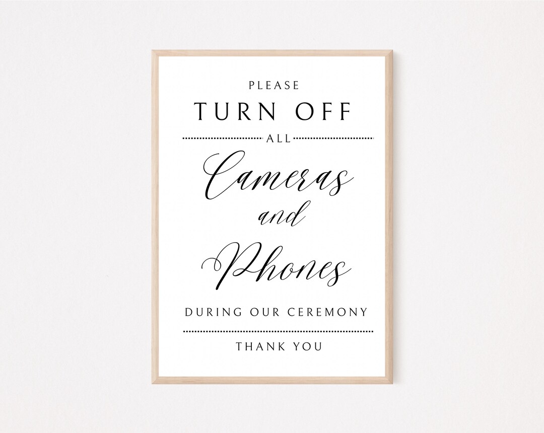 Wedding Ceremony Sign - No Phones or Cameras. Downloadable Print - Etsy