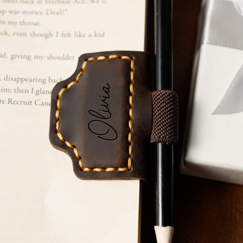 Personalized Leather Magnetic Bookmark With Pen Clip: Handmade Reader ...