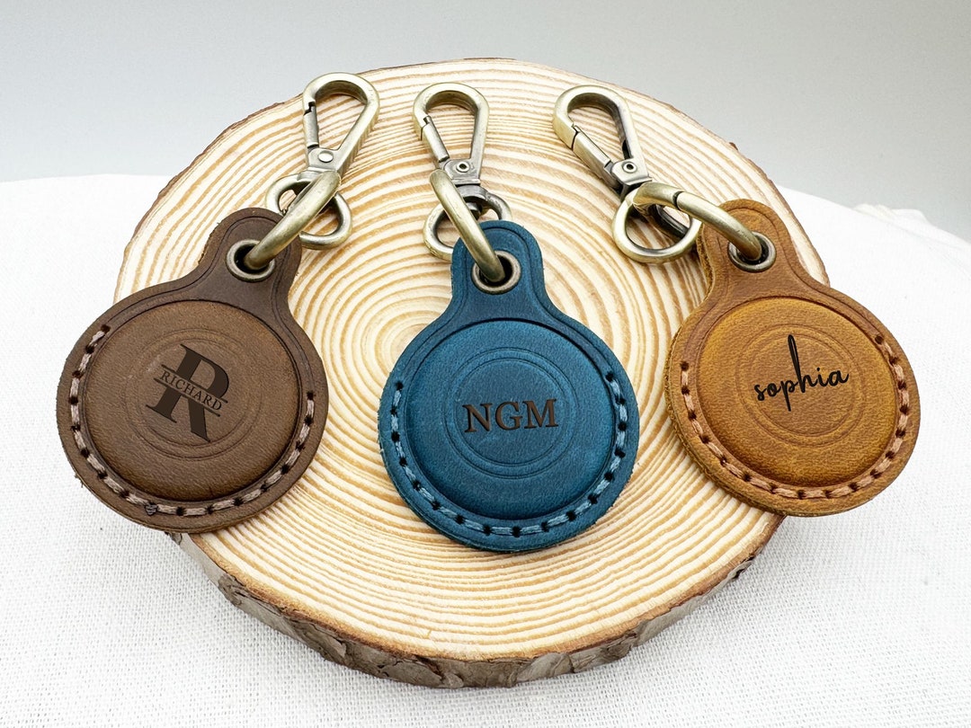 Personalized Leather Air Tag Keychain Case, Apple AirTag Leather Holder ...
