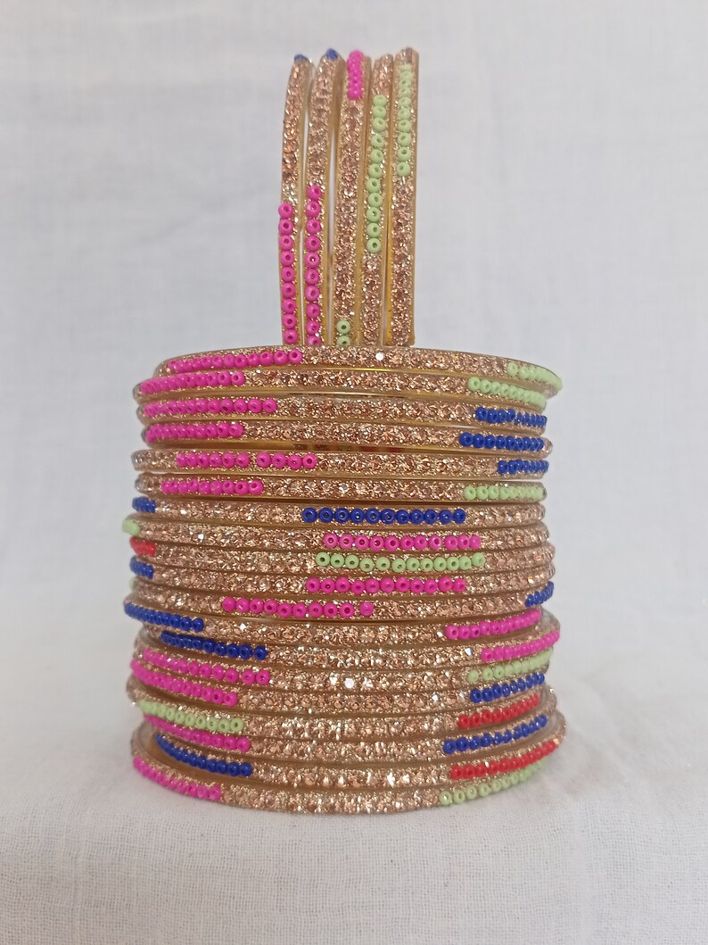 12 Glass Bangles Golden Color Women Fashion Bangles Accessories Glass ...