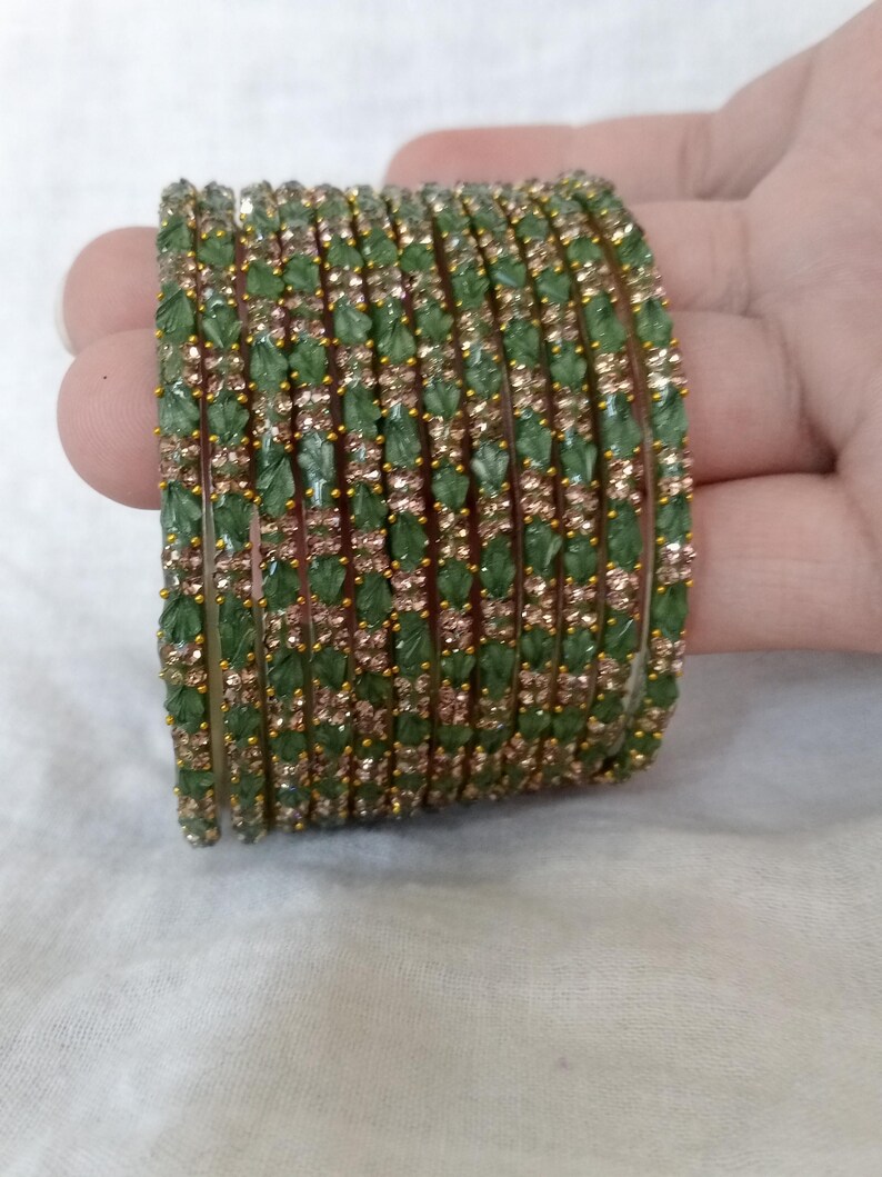 12 Glass Bangles Olive Color Women Fashion Bangles Accessories Glass ...