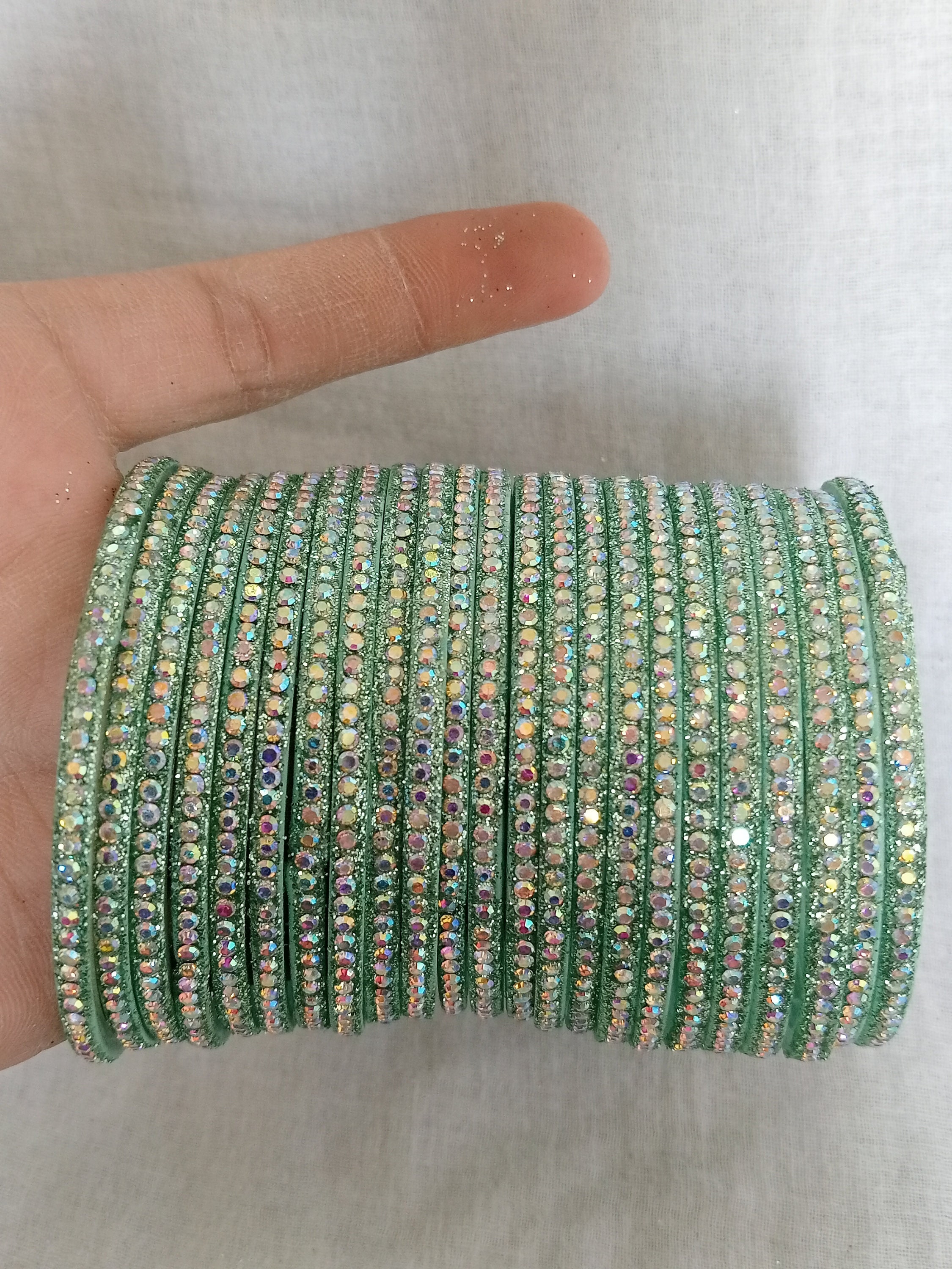12 Glass Bangles C GREEN Color Women Fashion Bangles Accessories Glass ...