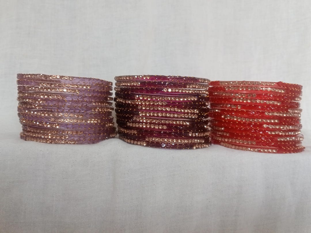 12 Glass Bangles Wine Purple and Tomato Color Women Fashion Bangles ...