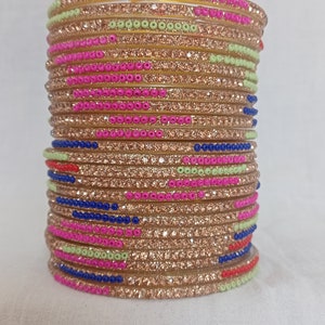 12 Glass Bangles Golden Color Women Fashion Bangles Accessories Glass ...