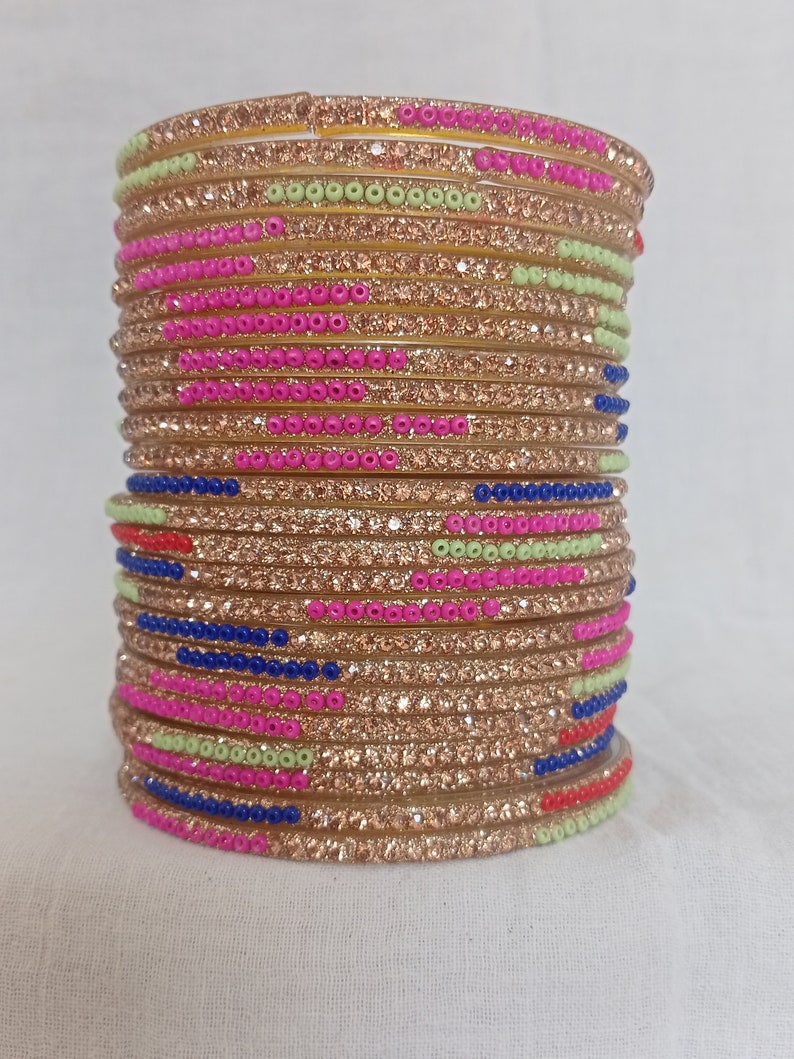 12 Glass Bangles Golden Color Women Fashion Bangles Accessories Glass ...
