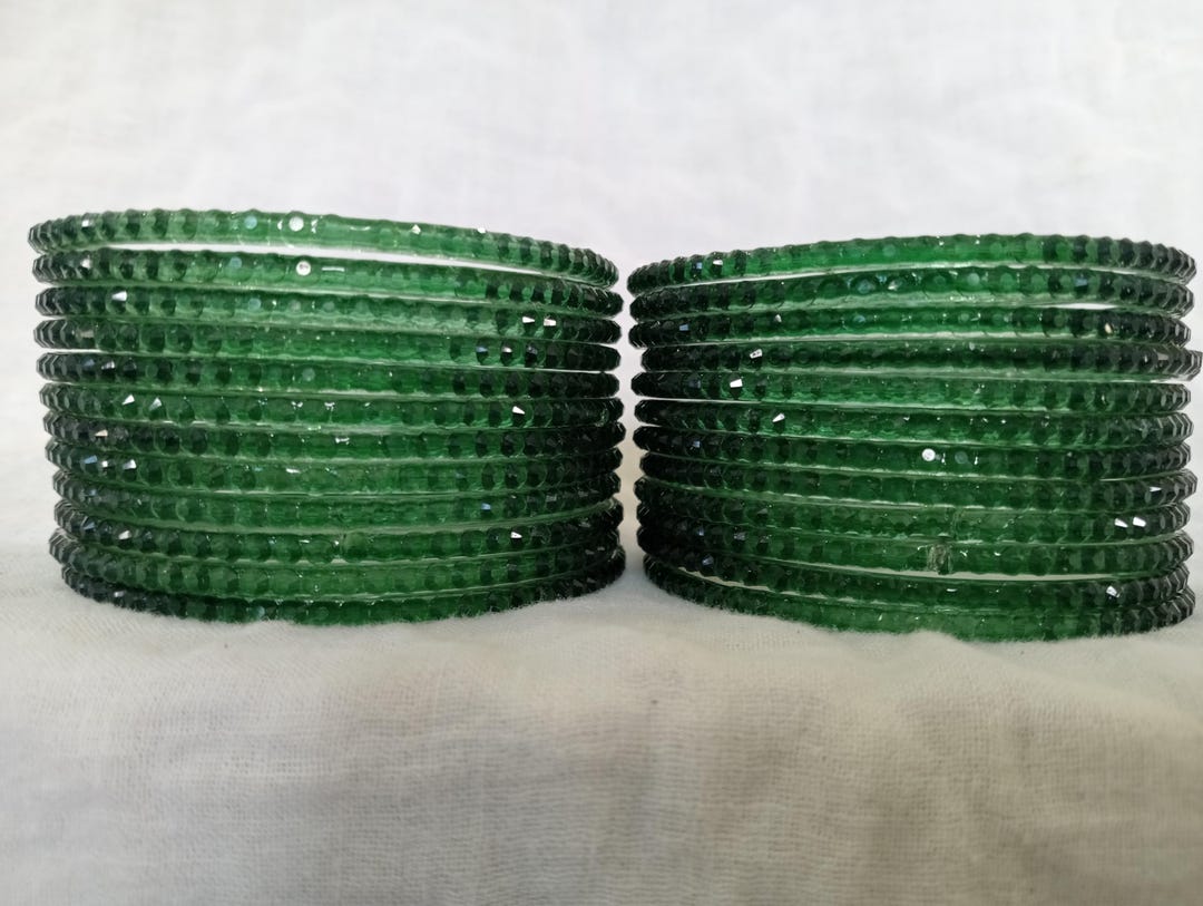 12 Glass Bangles Dark Green Color Women Fashion Bangles Accessories ...