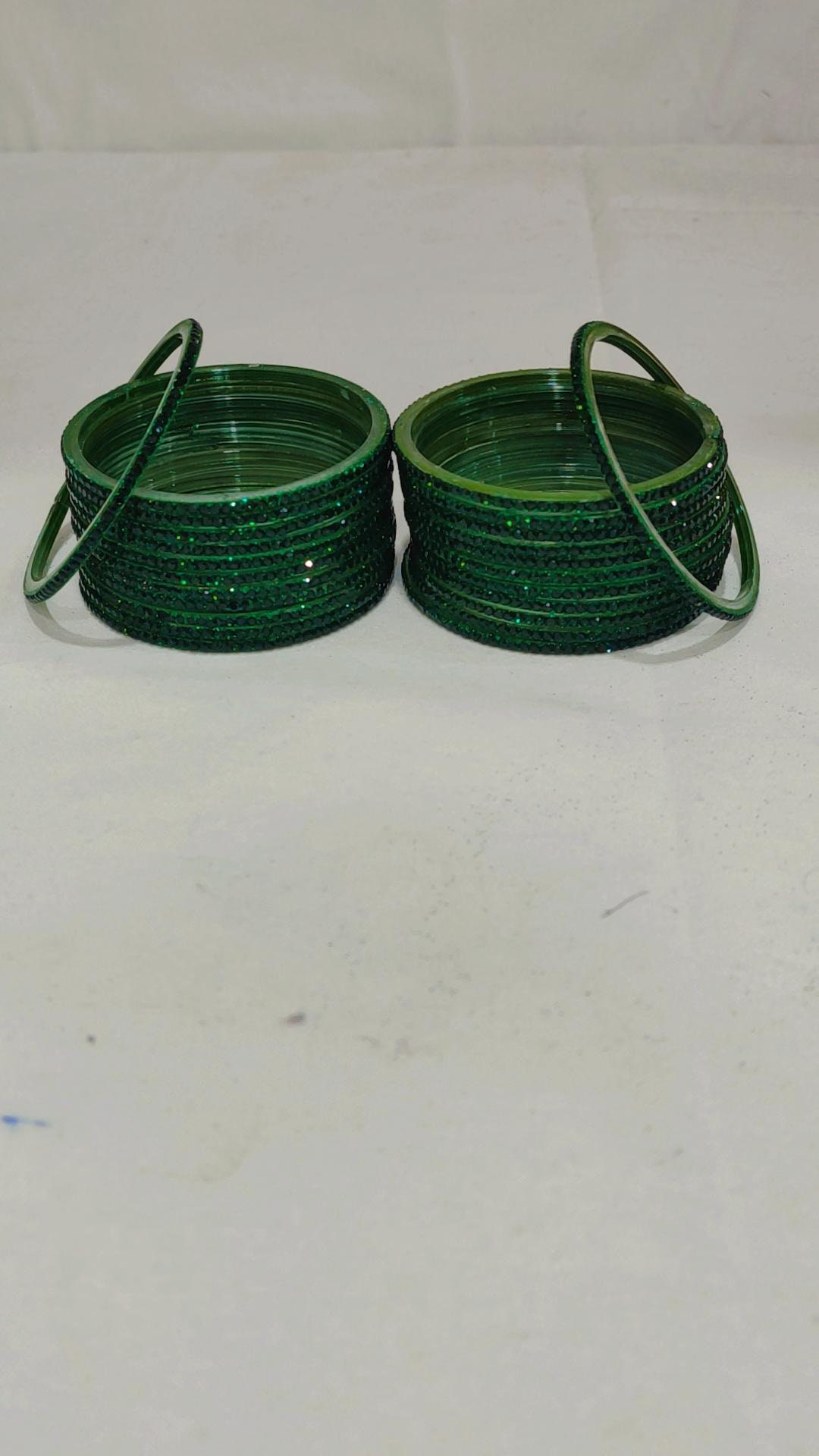 12 Glass Bangles Dark Green Color Women Fashion Bangles Accessories ...
